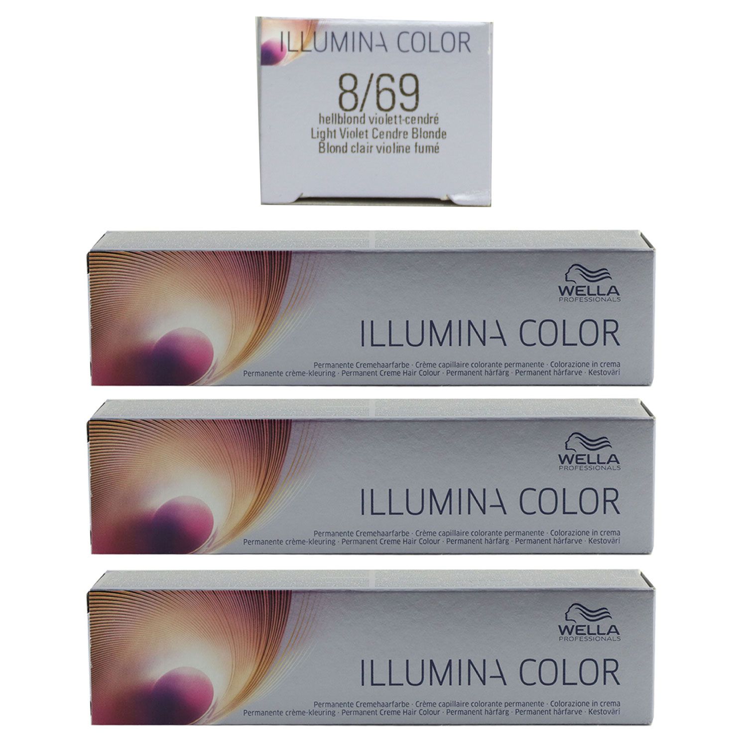 3 x Wella Illumina Color 60 ml 8/69 hellblond violett cendre Set bei Riemax