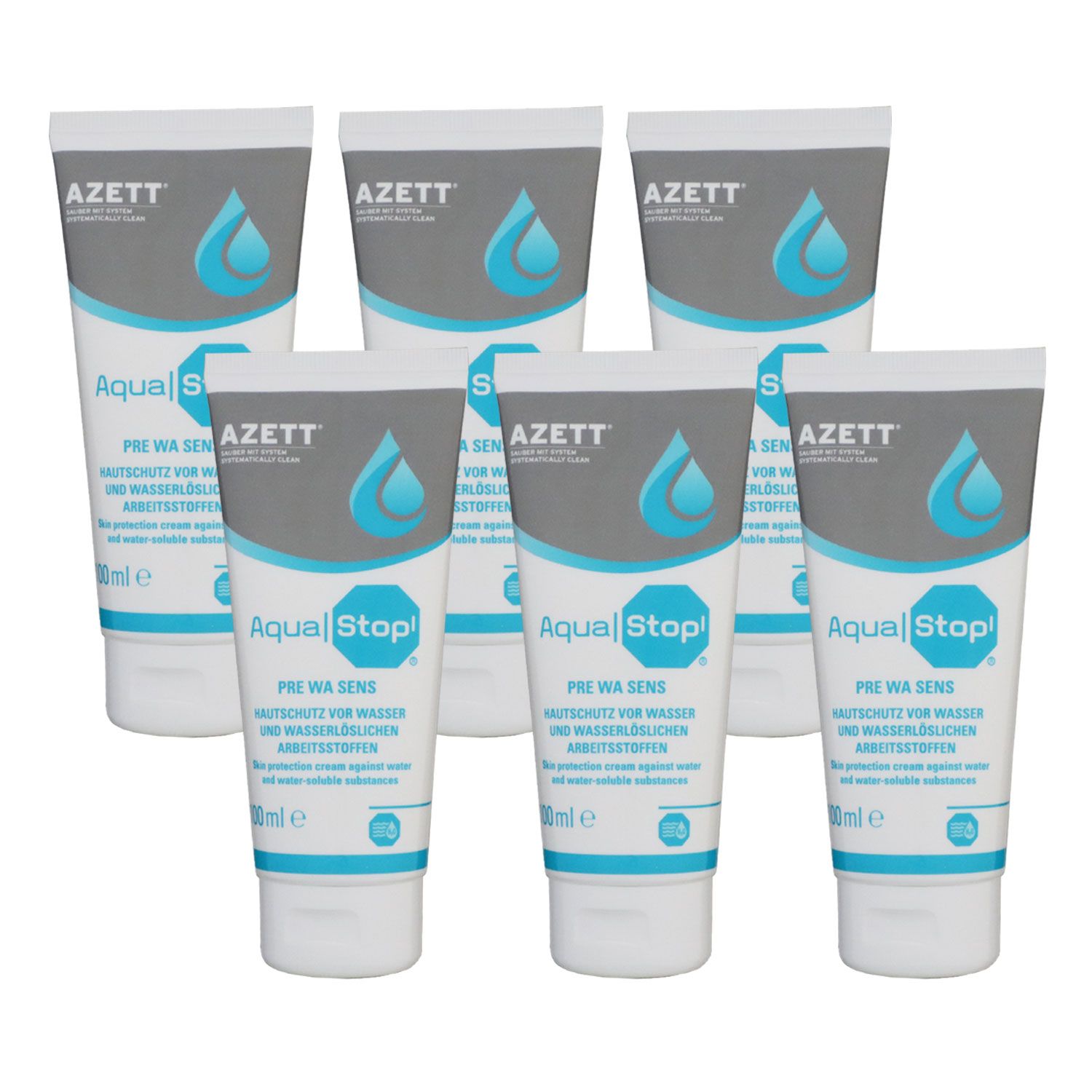 Azett Aqua Stop Pre Wa Sens Creme 6 x 100 ml Hautschutzcreme bei Riemax