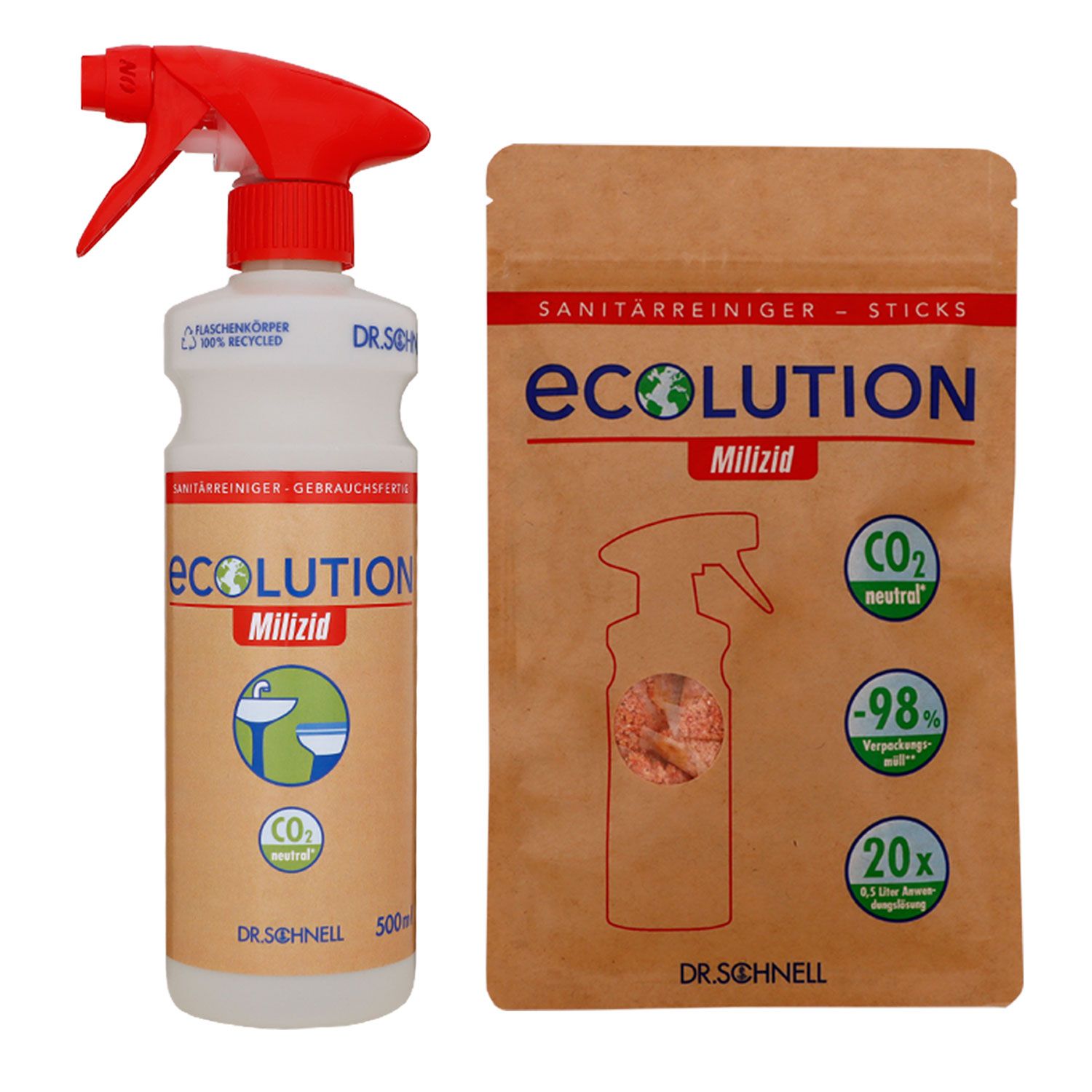 Dr. Schnell Ecolution Milizid 20 Sticks & 500 ml Leerflasche Set bei Riemax