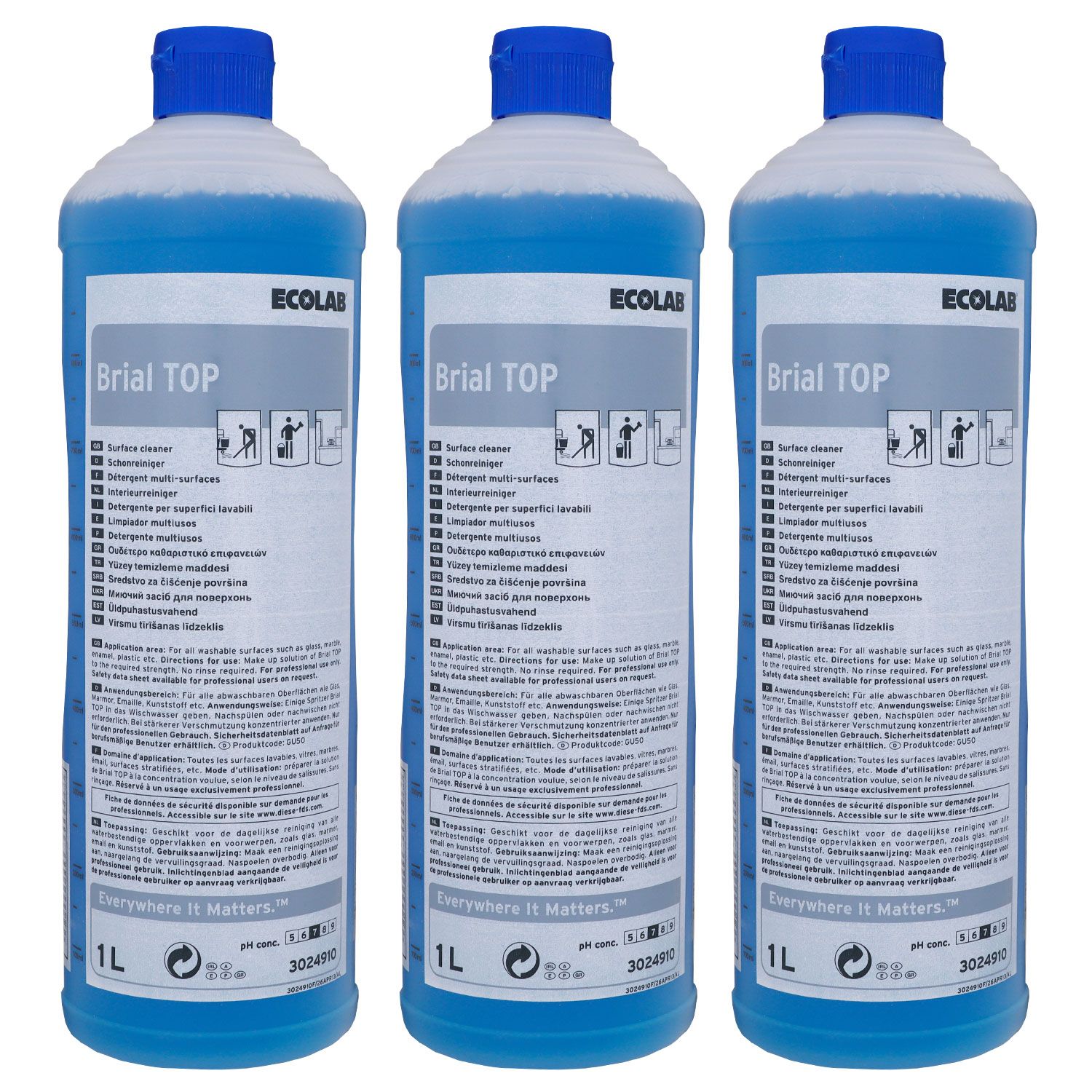 Ecolab Brial Top 3 x 1 Liter Schonreiniger für abwaschbare Oberflächen ...