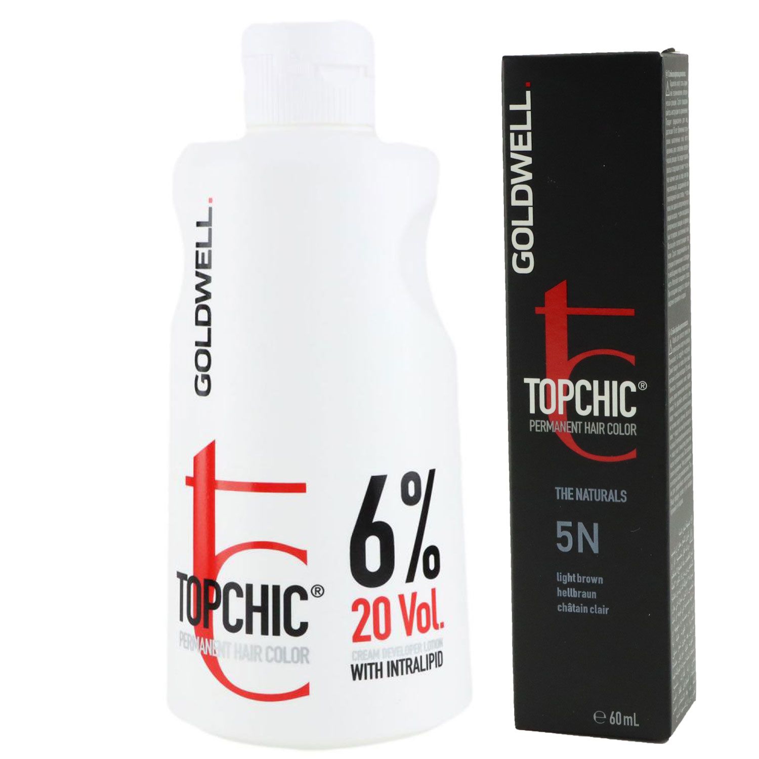 Goldwell Topchic 1 L 6% Entwickler & 60 ml Haarfarbe 5N bei Riemax